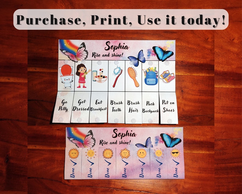 Butterfly Morning Routine Chart, Printable Folding Chore Chart for Kids ...