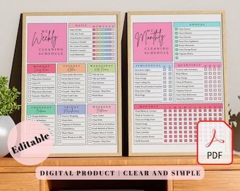 EDITABLE Cleaning Schedule Planner, Digital Weekly Cleaning Checklist ...