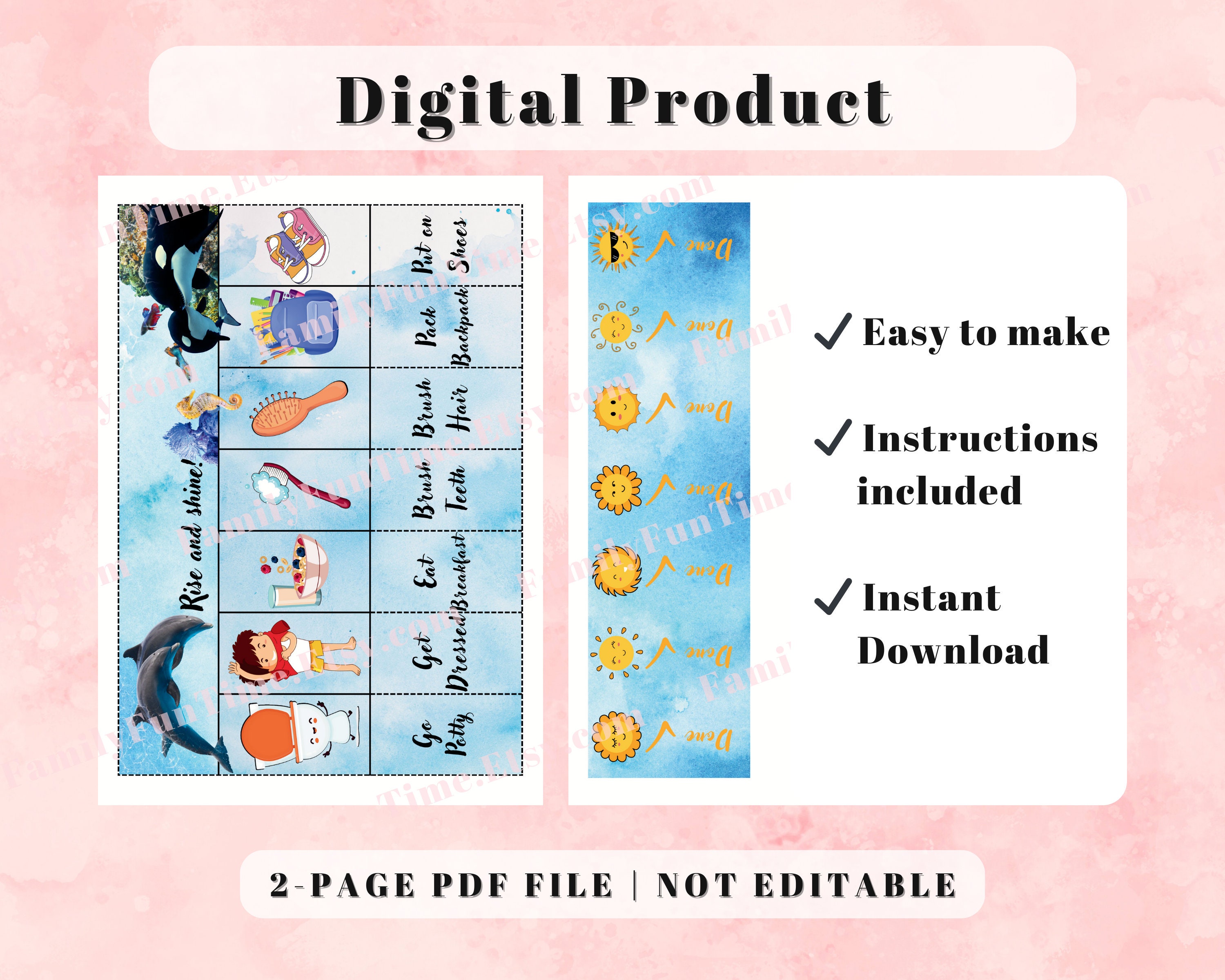 Sealife Morning Routine Chart, Printable Flip Chore Chart for Kids ...