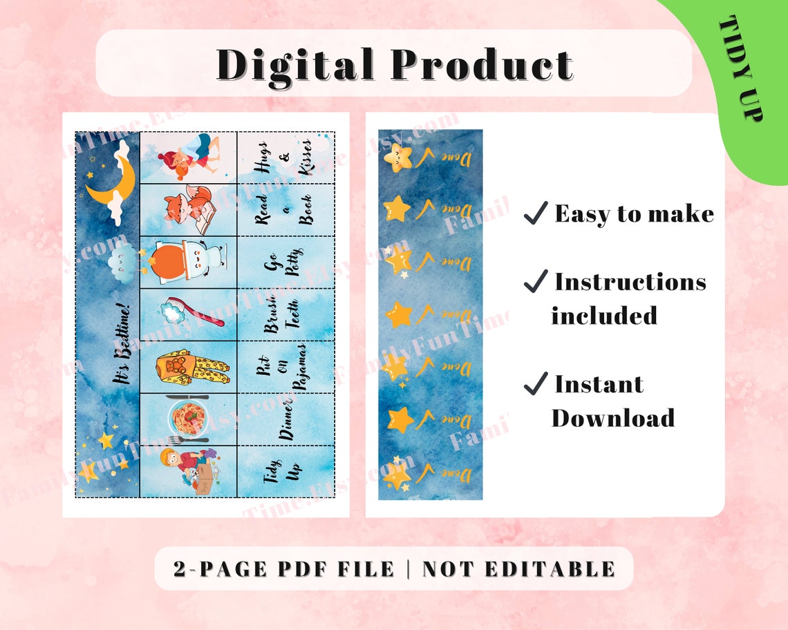 Moon Bedtime Routine Chart tidy Up, Printable Folding / Flip Chart ...