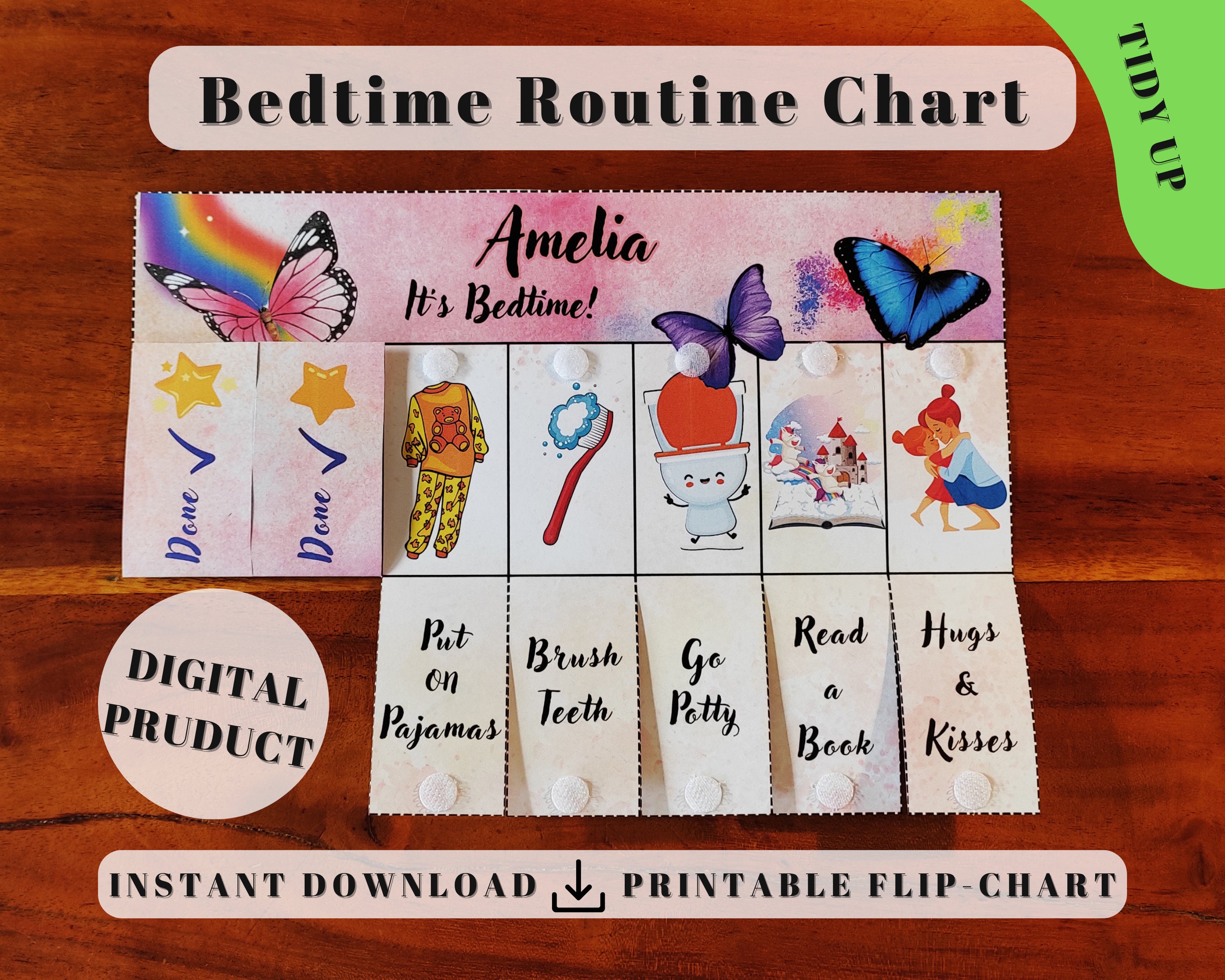Butterfly Bedtime Routine Chart (tidy Up), Printable Folding Flip Chart ...