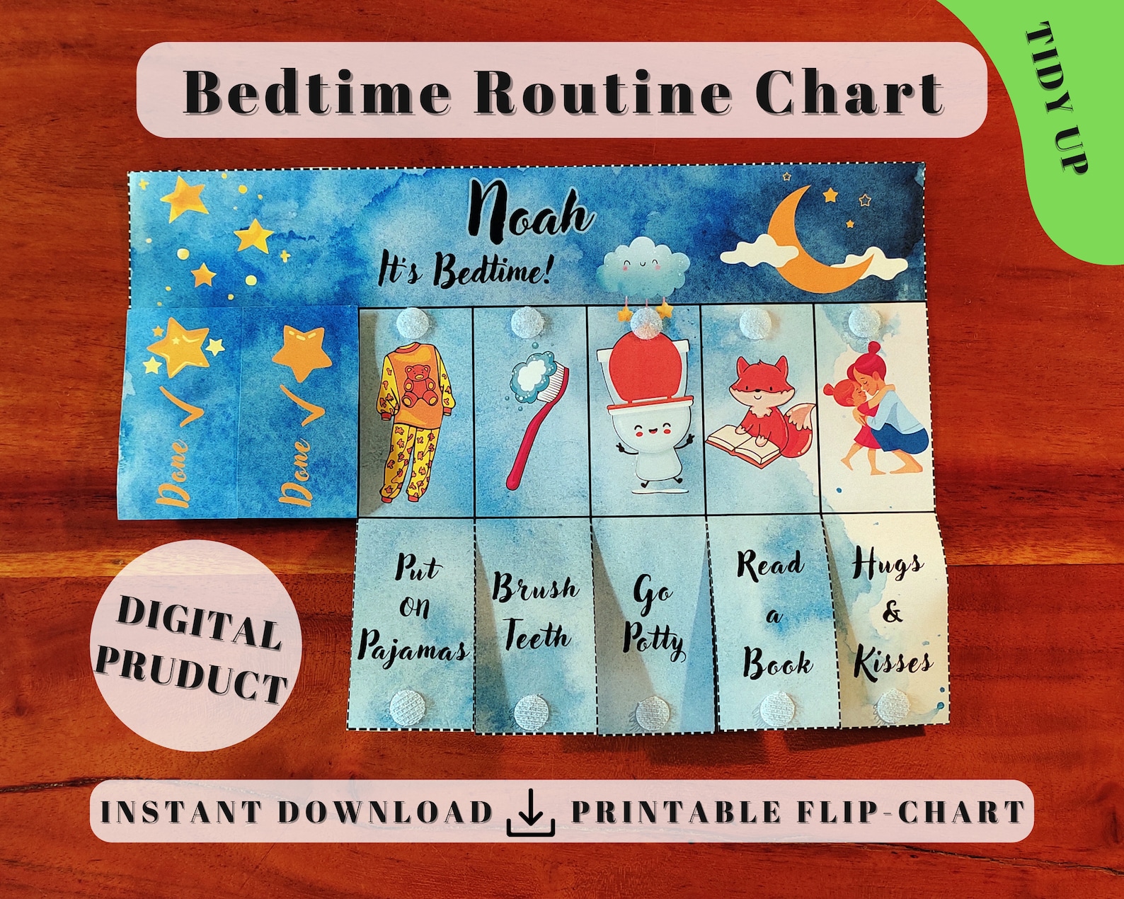 Moon Bedtime Routine Chart (tidy Up), Printable Folding / Flip Chart ...