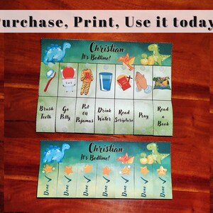 Dino Toddler Bedtime Routine Flip Chart (pray), Dinosaur Bedding, Cards ...