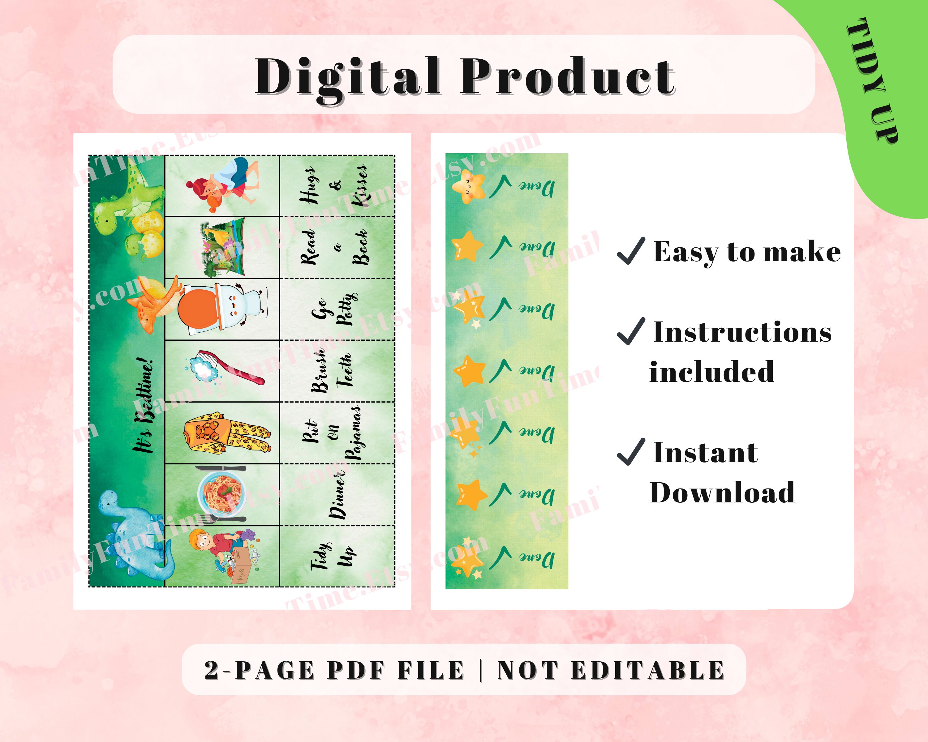 Dino Bedtime Routine Chart (tidy Up), Printable Folding / Flip Chart ...