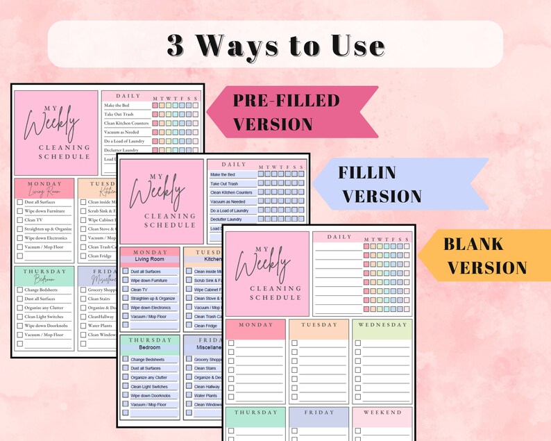 Editable Cleaning Schedule Planner, Digital Weekly Cleaning Checklist ...