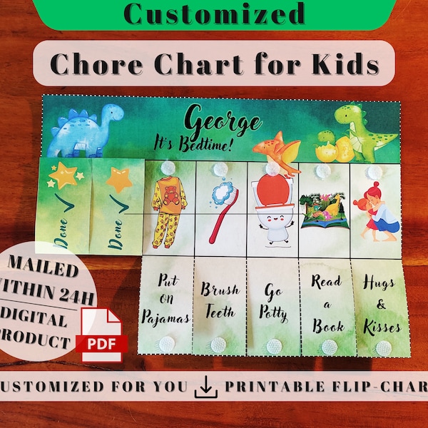 Dino Customized Chore Chart for Kids, Printable Folding, Flip Chart ...