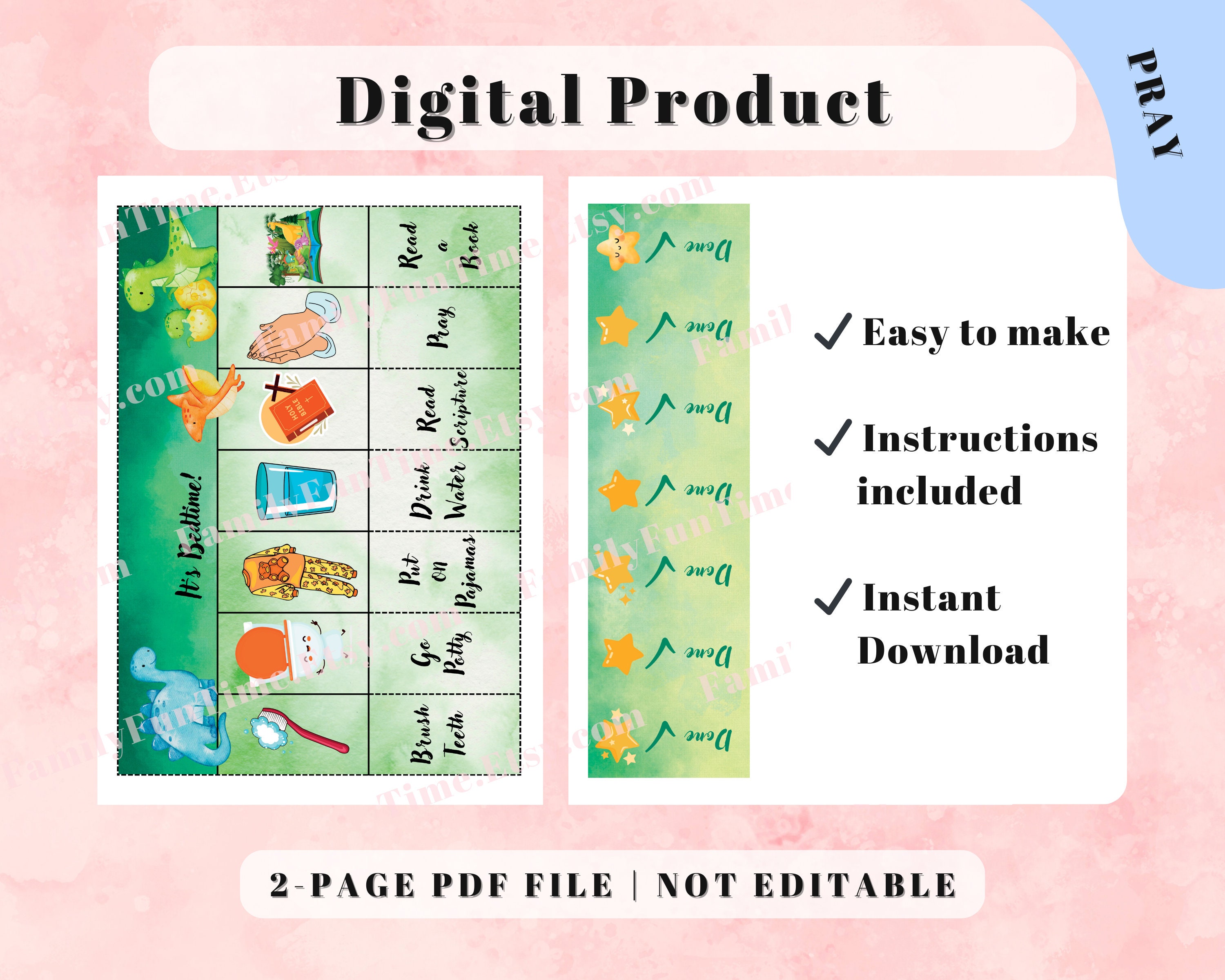 Dino Toddler Bedtime Routine Flip Chart pray, Dinosaur Bedding, Cards ...