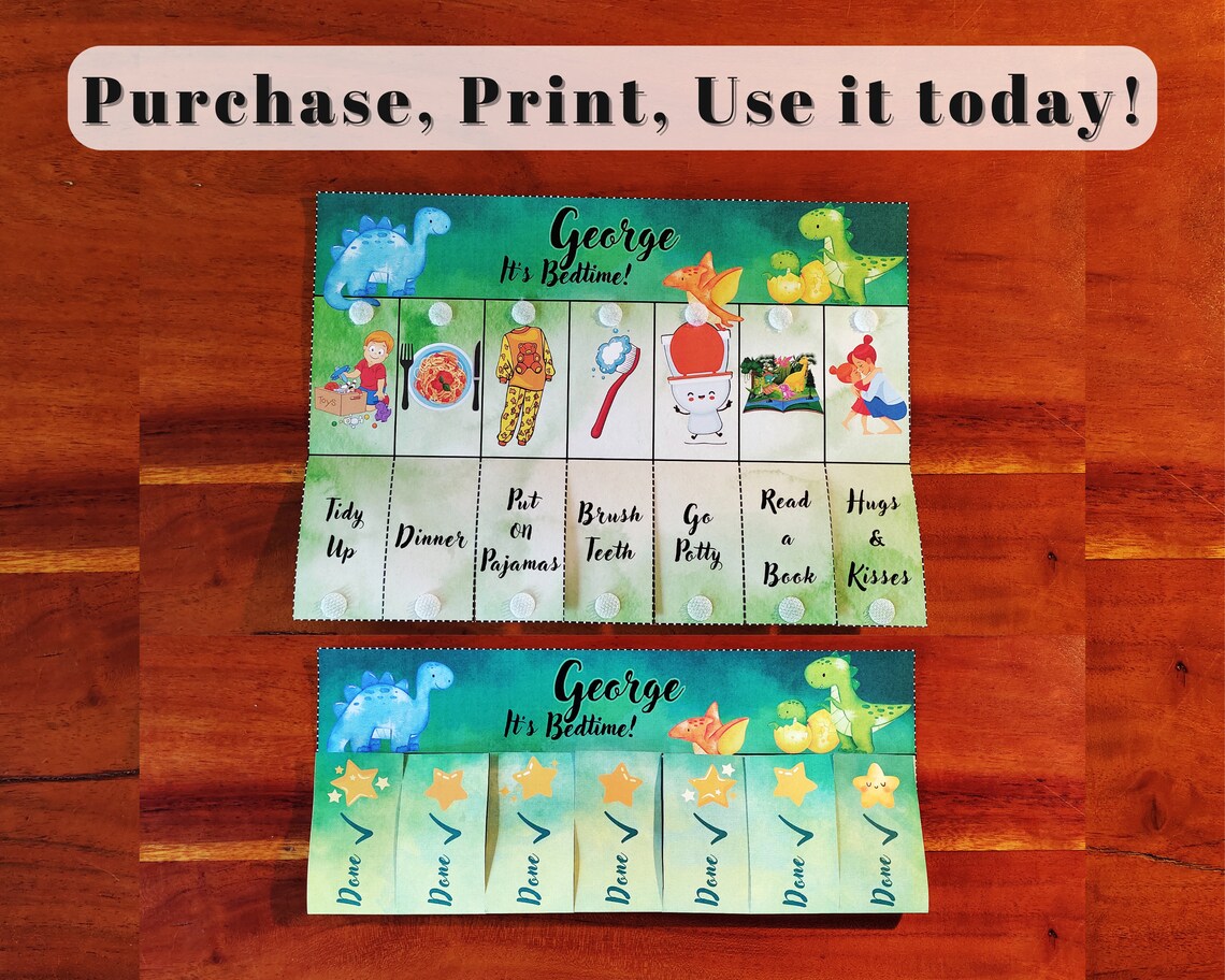 Dino Bedtime Routine Chart (tidy Up), Printable Folding / Flip Chart ...