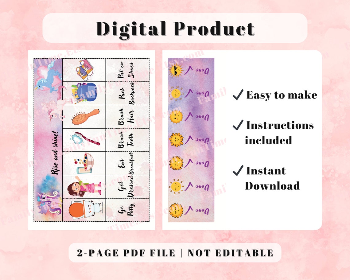 Pony Morning Routine Chart, Printable Flip Chore Chart for Kids Daily ...