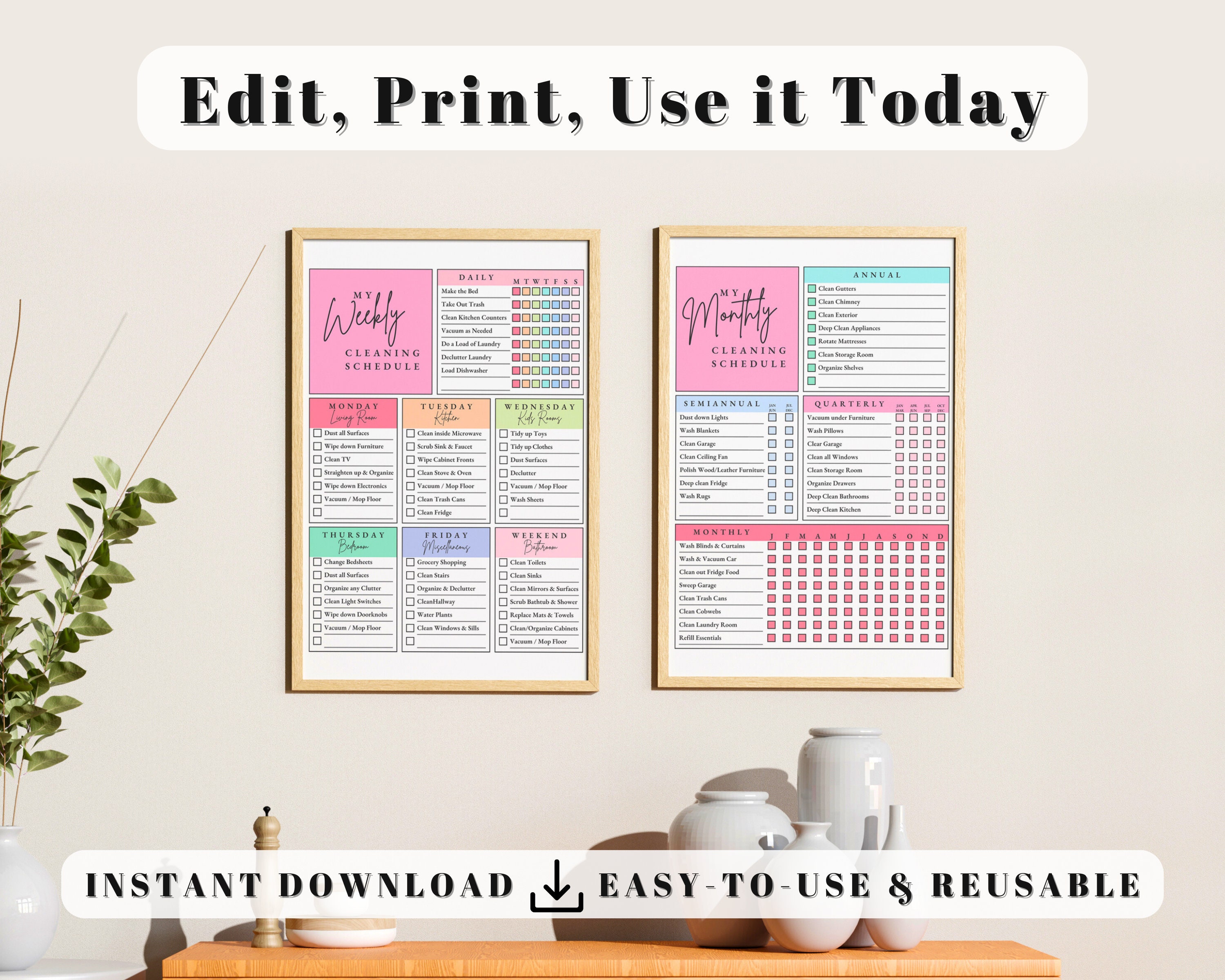 Editable Cleaning Schedule Planner, Digital Weekly Cleaning Checklist ...
