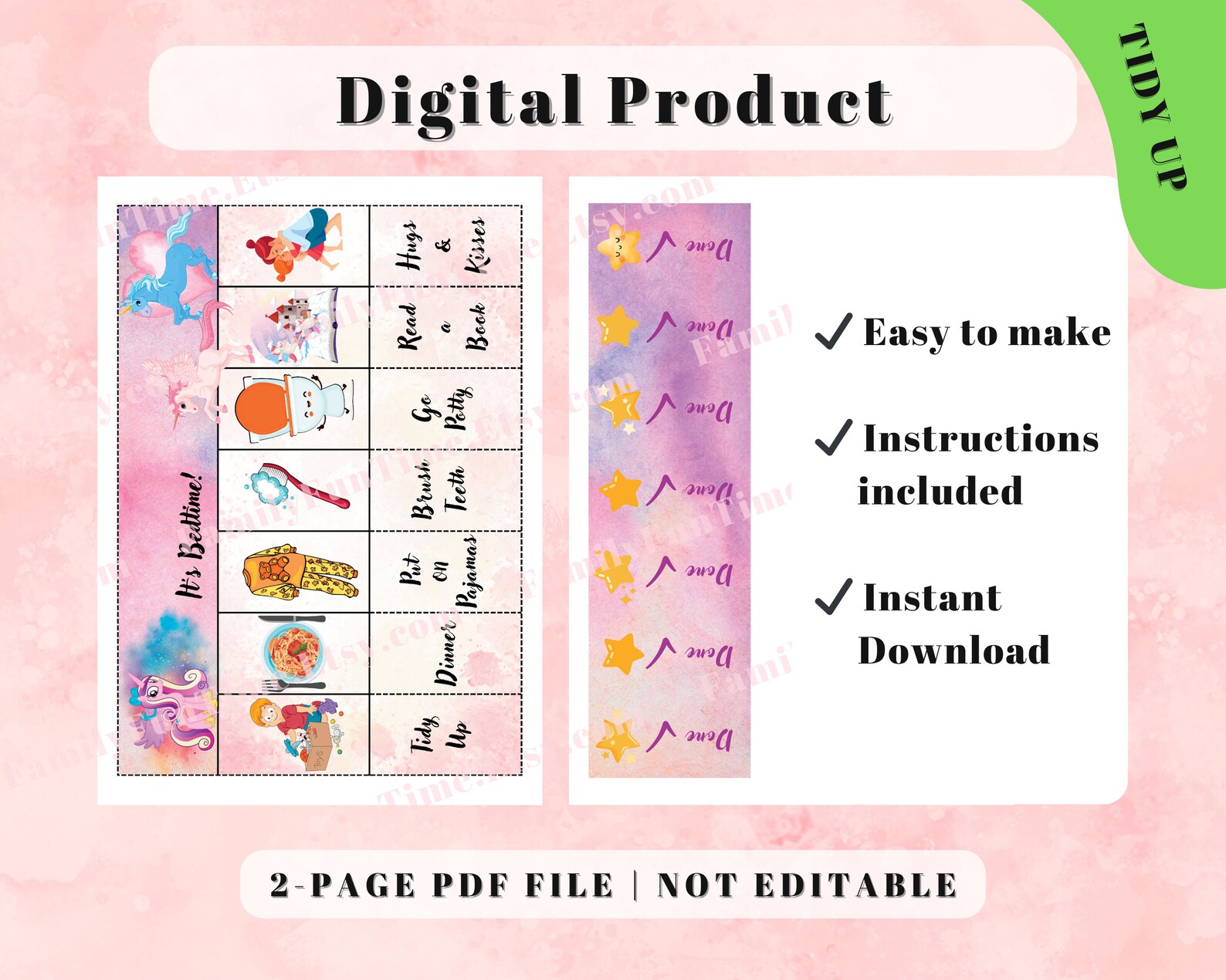 Pony Bedtime Routine Chart (tidy Up), Printable Folding / Flip Chart ...