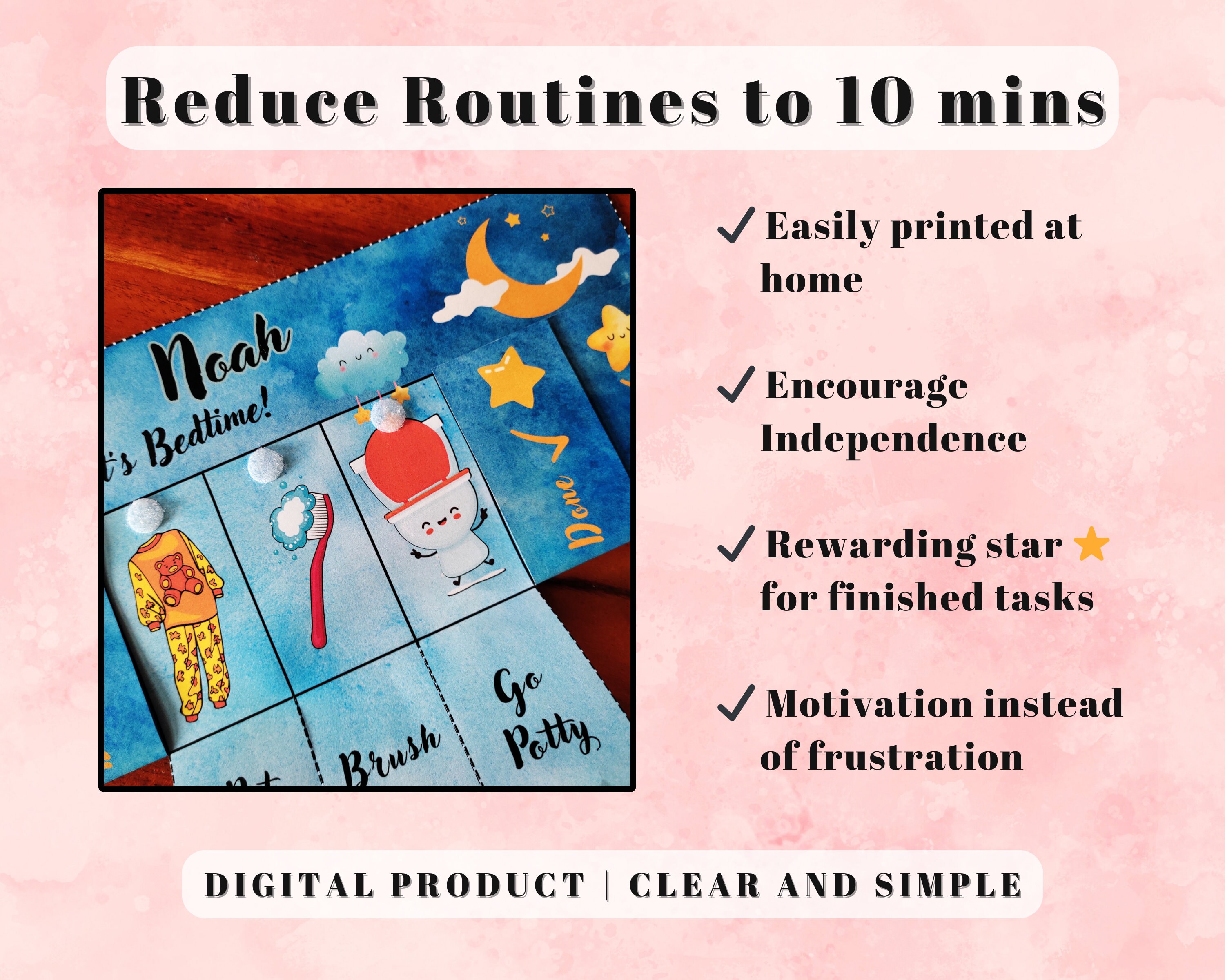 Moon Bedtime Routine Chart (tidy Up), Printable Folding / Flip Chart ...