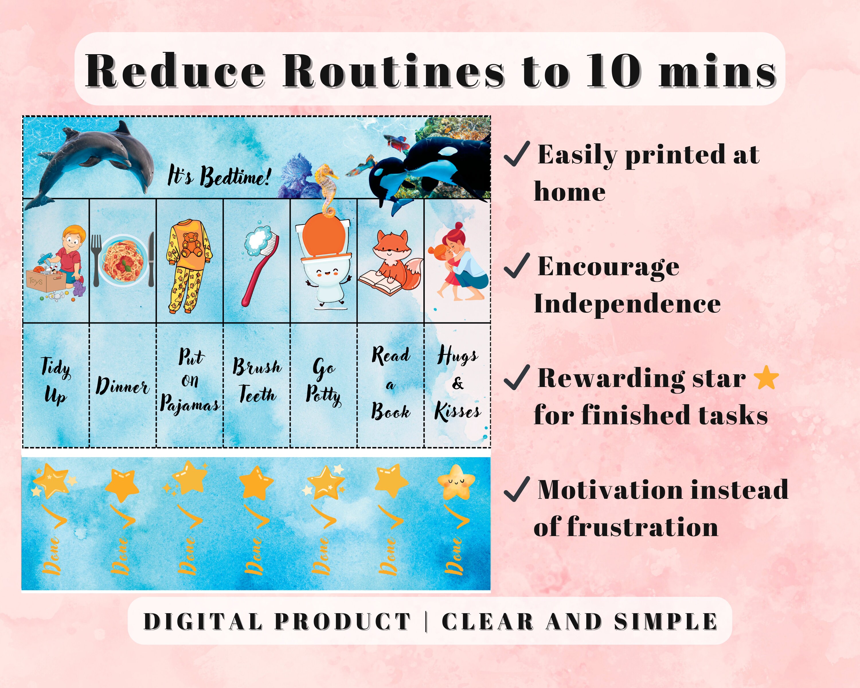 Sealife Bedtime Routine Chart tidy Up Printable Folding / - Etsy