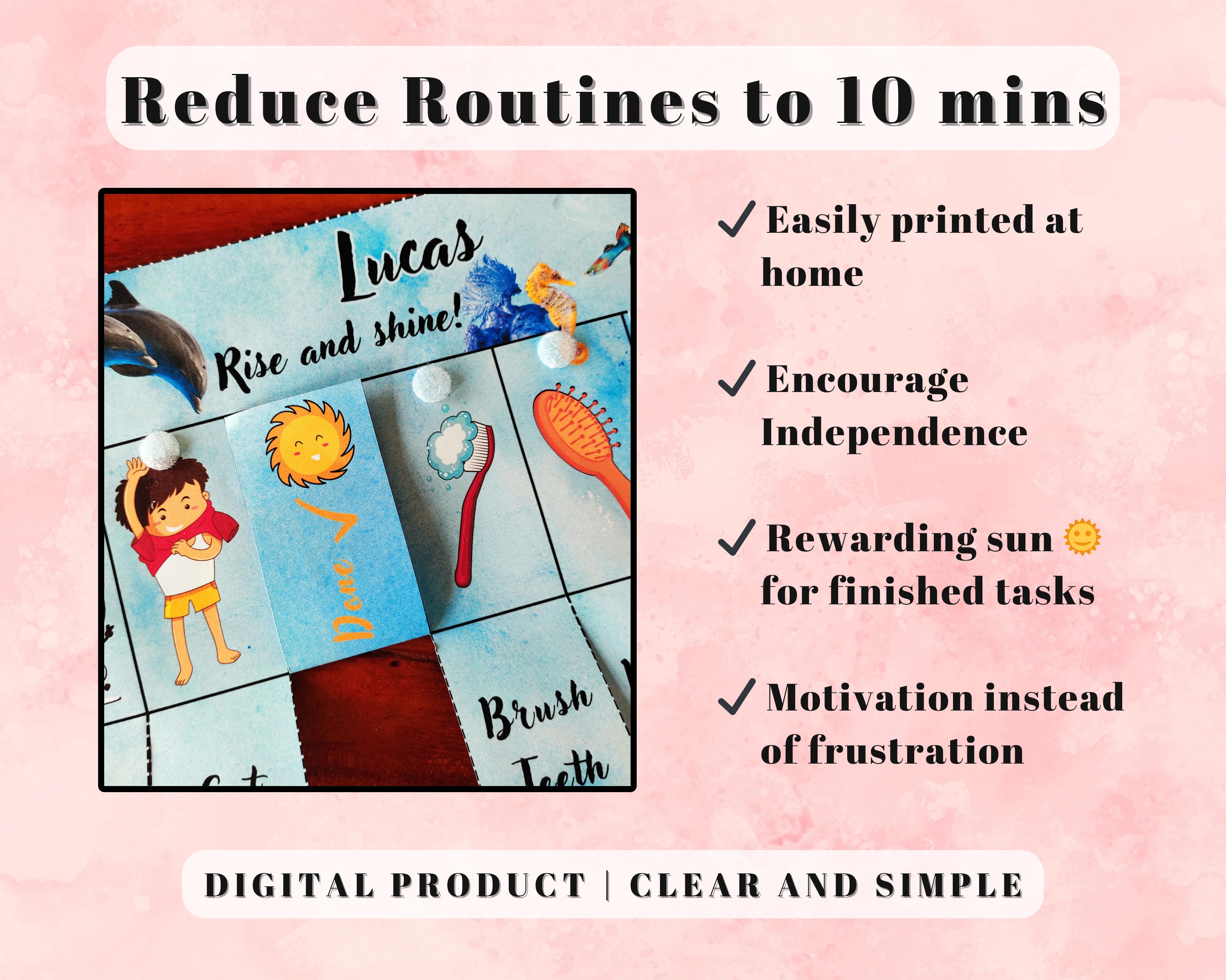 Sealife Morning Routine Chart, Printable Flip Chore Chart for Kids ...