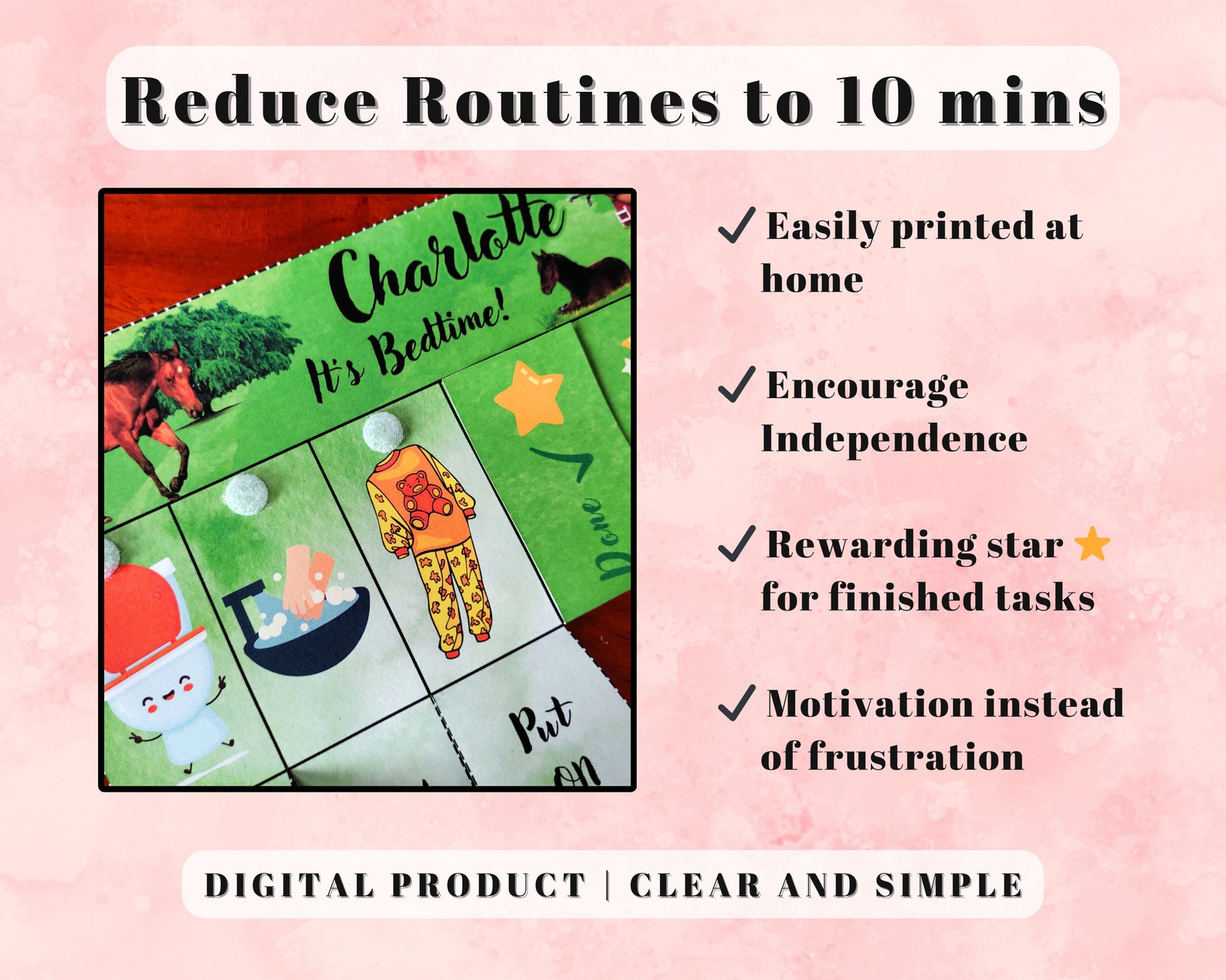 Horses Bedtime Chore Chart for Kids (standard) Printable Kids Routine ...