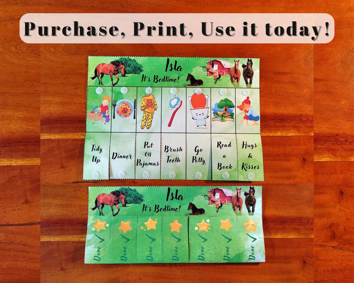 Horse Bedtime Routine Chart (tidy Up), Printable Folding / Flip Chart ...