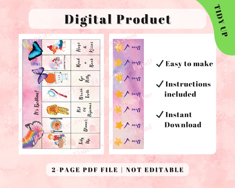 Butterfly Bedtime Routine Chart (tidy Up), Printable Folding Flip Chart ...