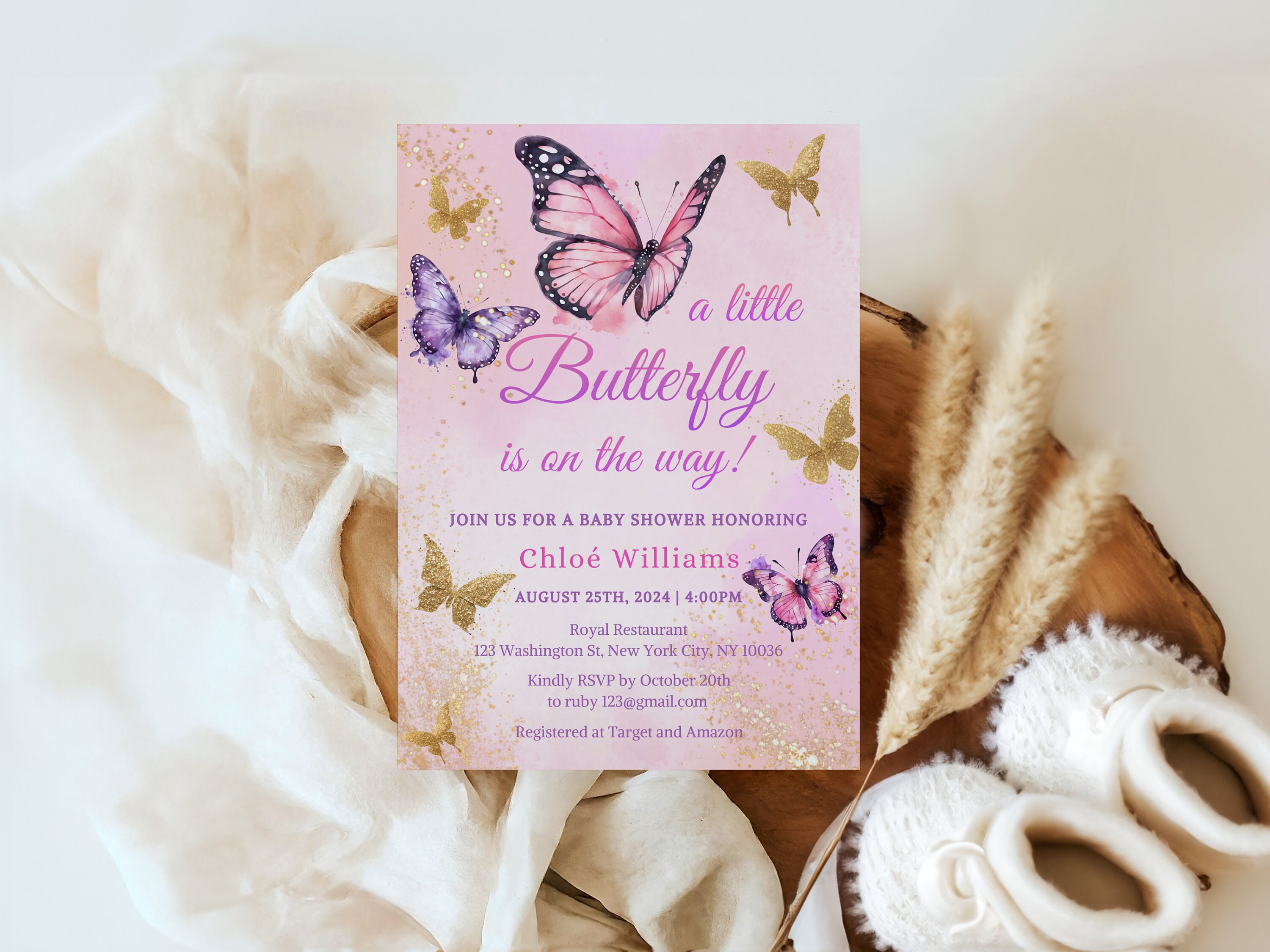 Butterfly Baby Shower Invitation, Baby Shower Invitation for Girl ...