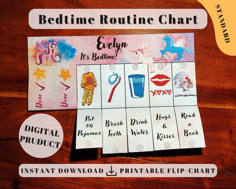 Pony Bedtime Chore Chart for Kids (standard), Printable Kids Routine ...