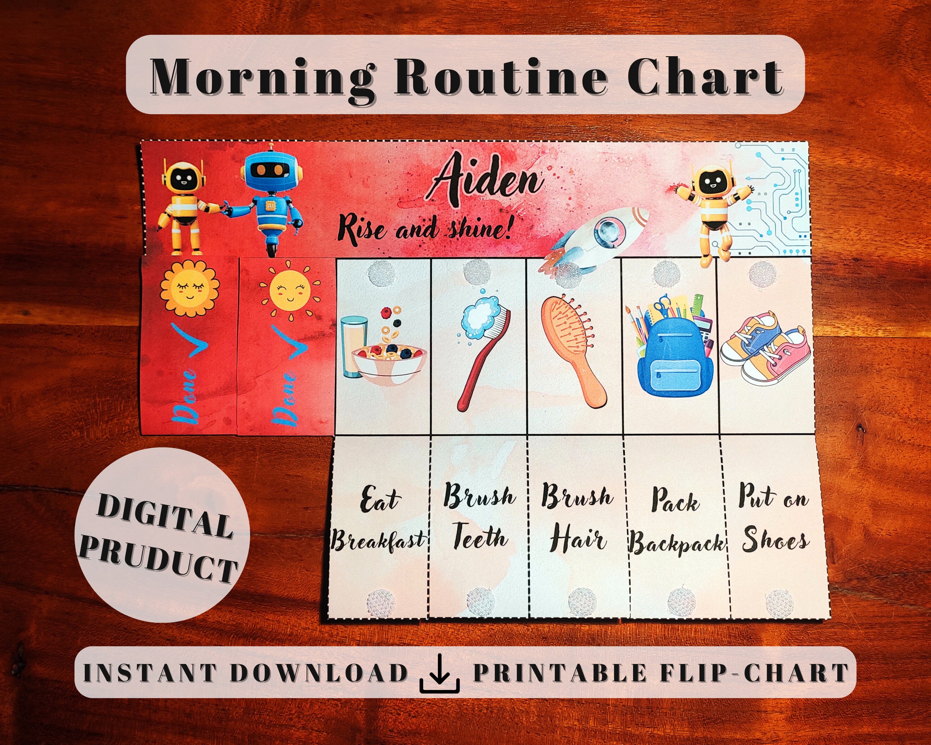 Robot Morning Routine Chart, Printable Folding Chore Chart for Kids ...
