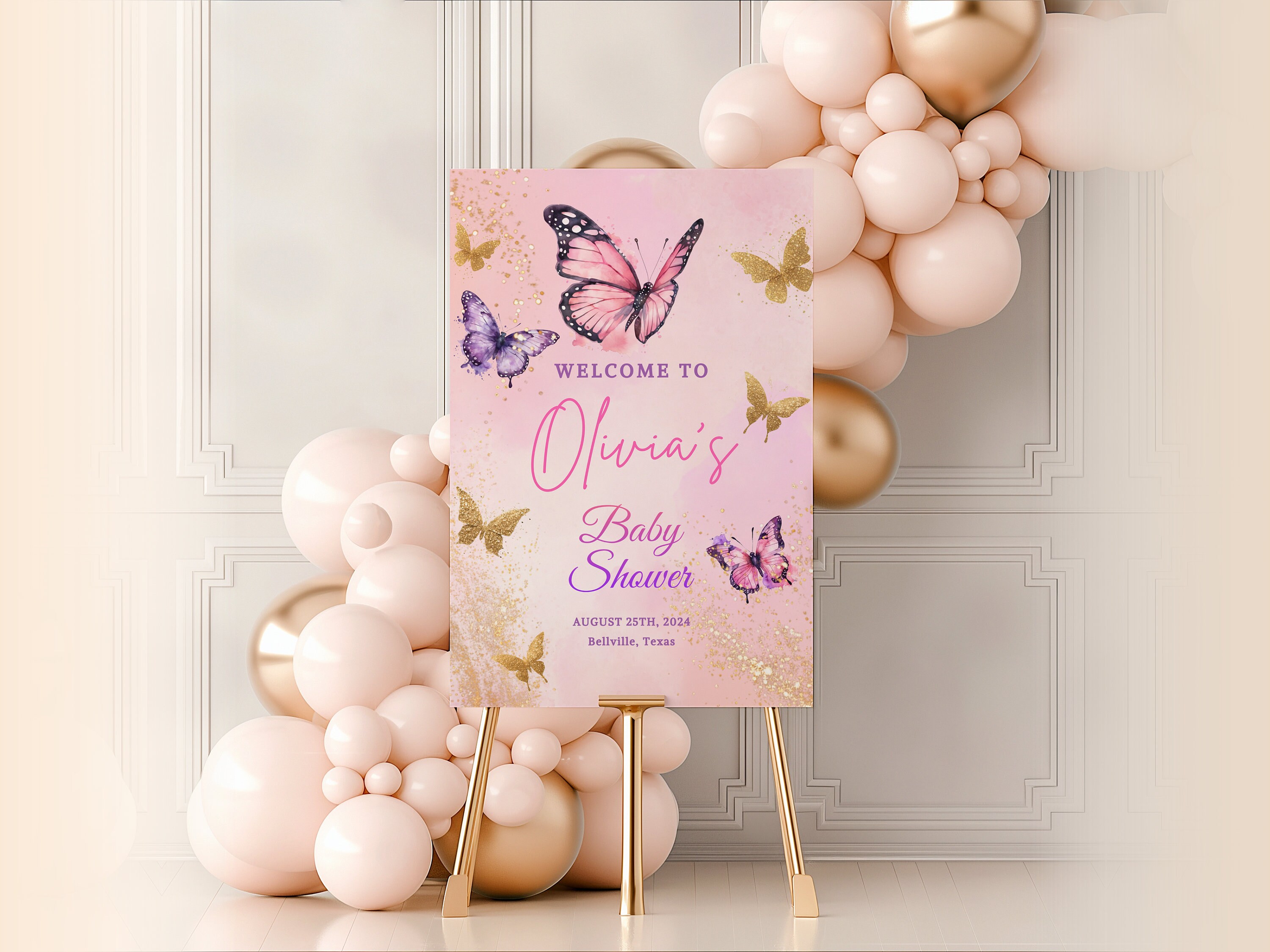 Butterfly Baby Shower Welcome Sign, Butterfly Welcome Sign for Girl ...