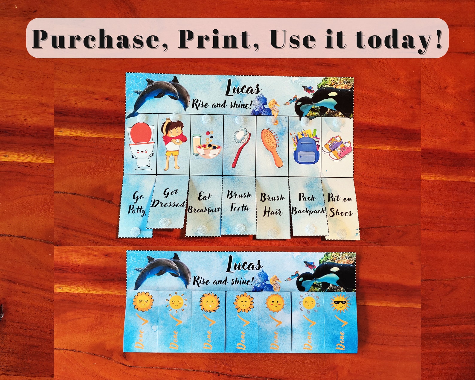 Sealife Morning Routine Chart, Printable Flip Chore Chart for Kids ...