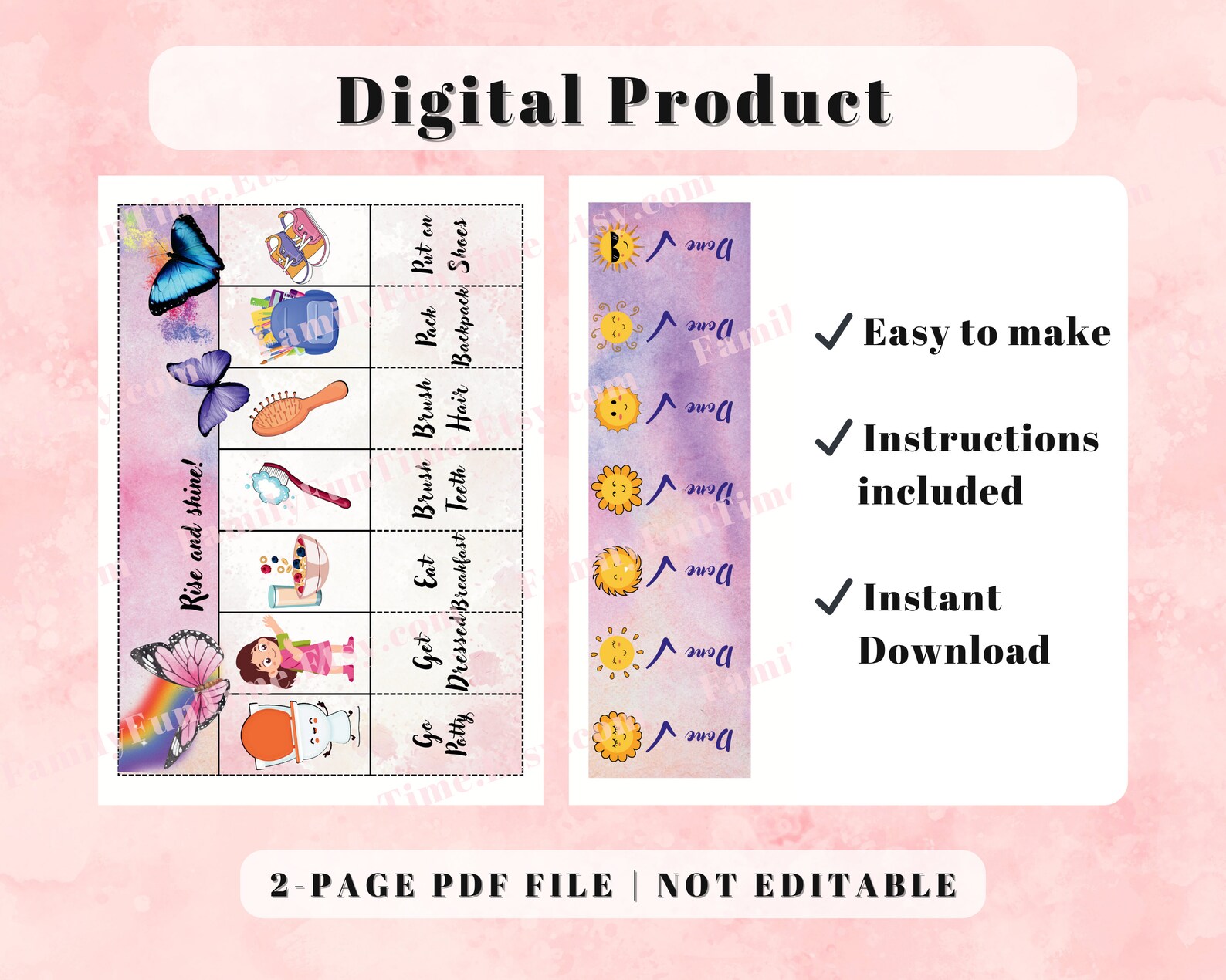 Butterfly Morning Routine Chart, Printable Folding Chore Chart for Kids ...