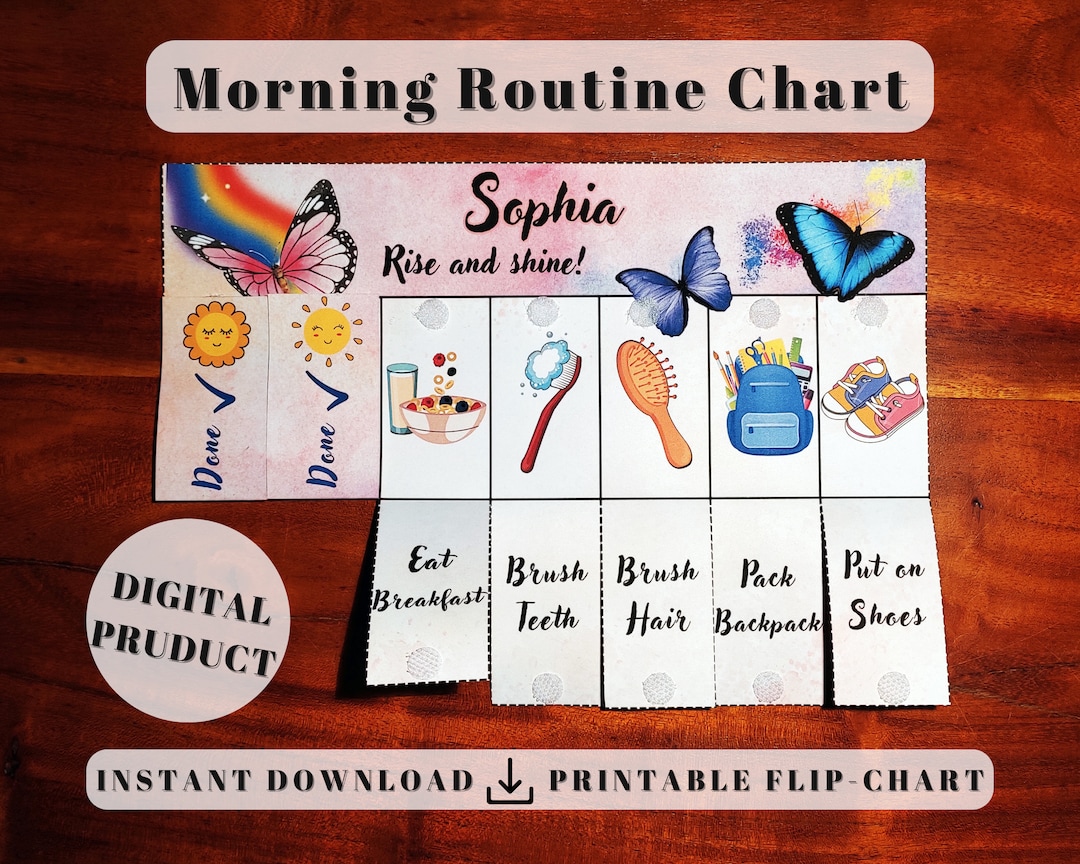 Butterfly Morning Routine Chart, Printable Folding Chore Chart for Kids ...