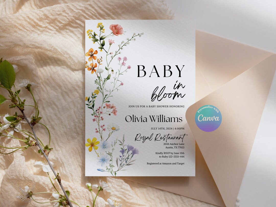 Baby in Bloom Invitation, Baby Shower Invitation, Spring Summer Floral ...