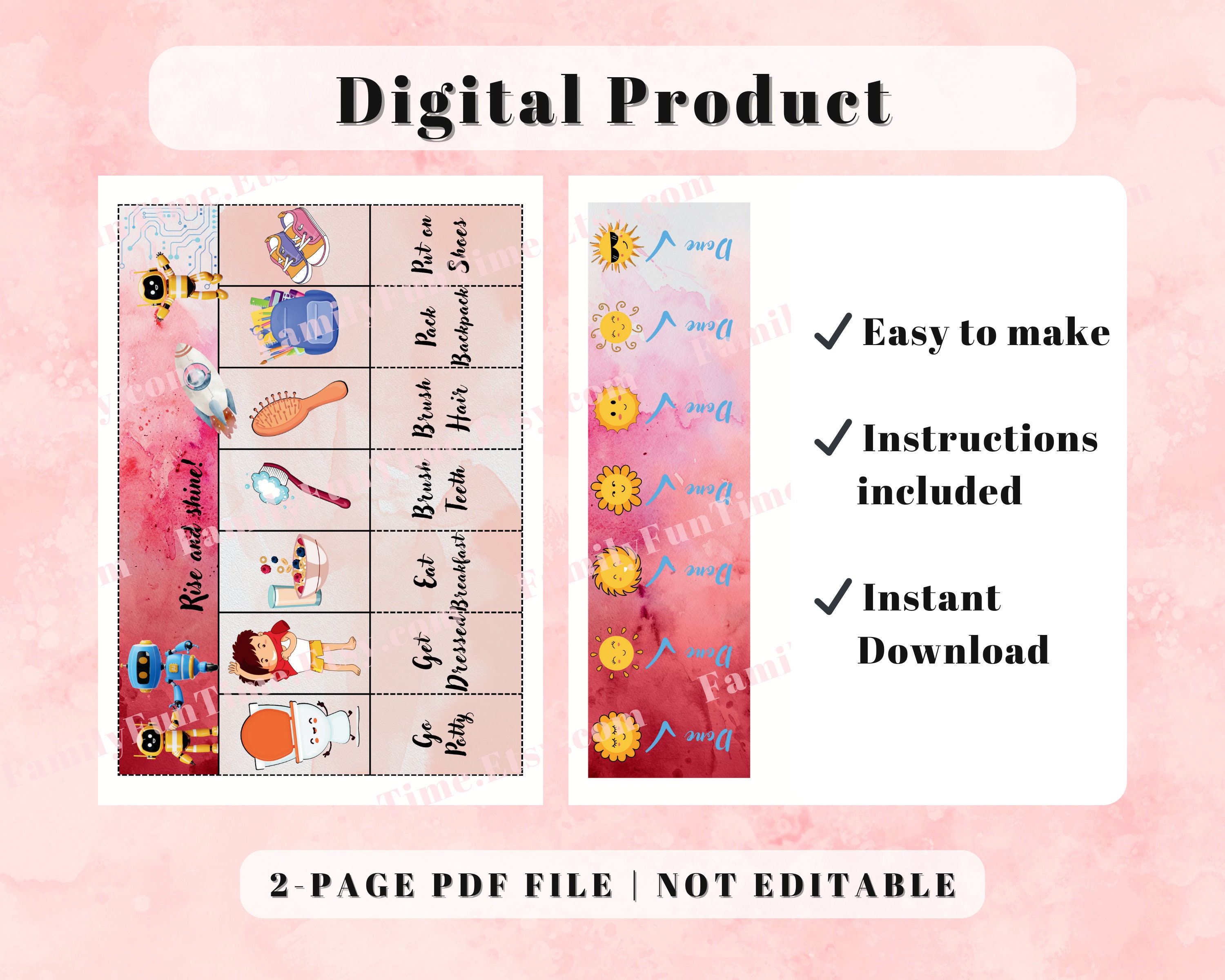 Robot Morning Routine Chart, Printable Folding Chore Chart for Kids ...