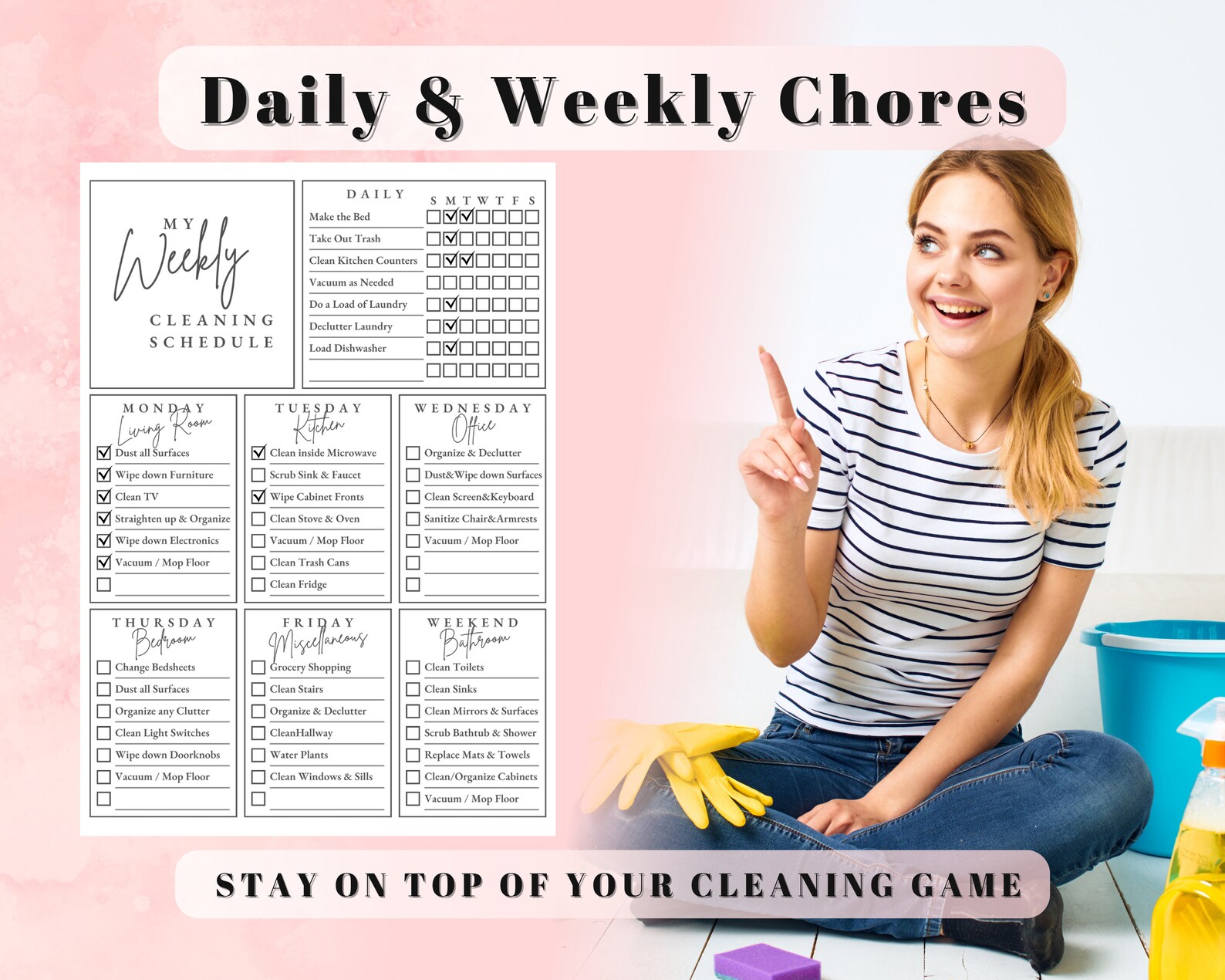 EDITABLE Cleaning Checklist, Cleaning Schedule, Family Chore Chart ...