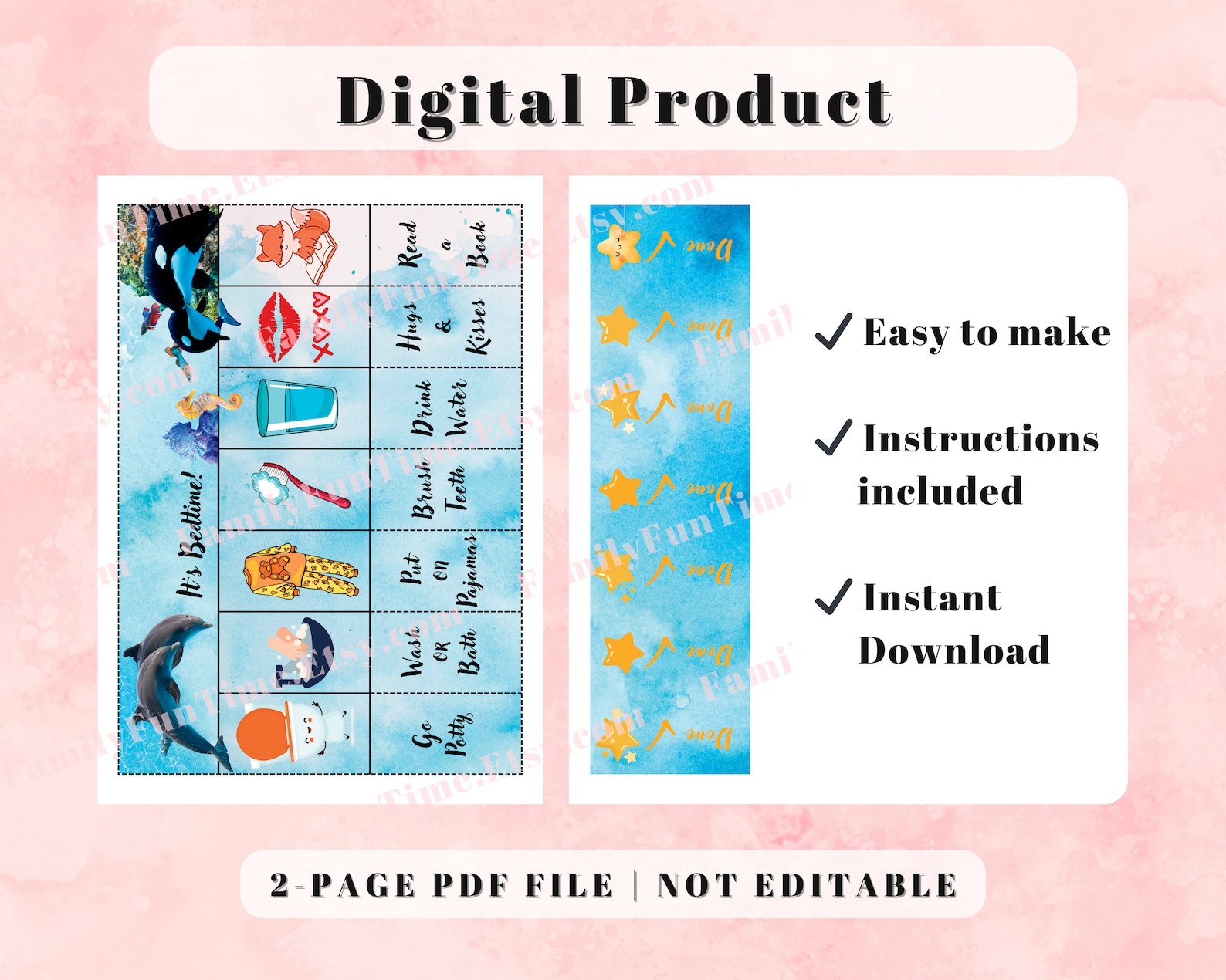 Sealife Bedtime Chore Chart for Kids (standard), Printable Kids Routine ...