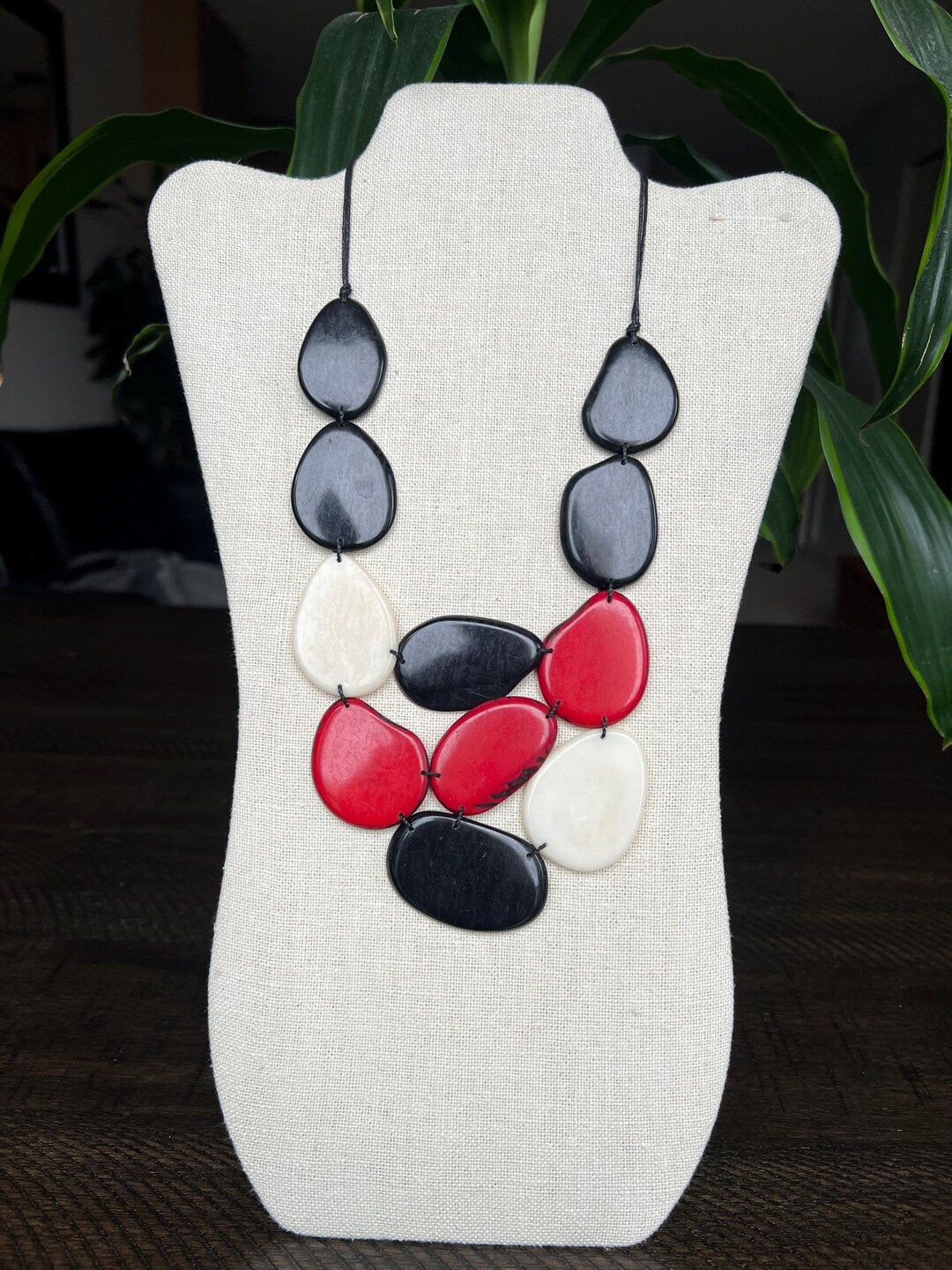 Chunky Red and Black Tagua Nut Necklace: Statement Bohemian Jewelry for ...