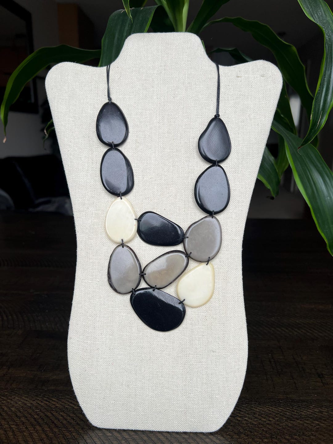 Chunky Grey and Black Tagua Nut Necklace: Statement Bohemian Jewelry ...
