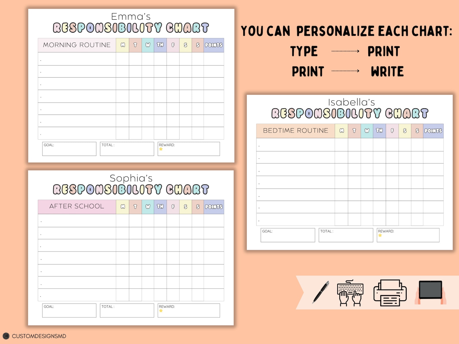 Editable Kids Responsibility Chart | Colorful Behavior Chart | Helpful ...