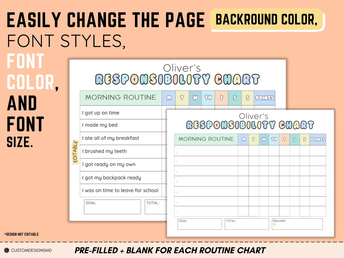 Editable Kids Responsibility Chart Colorful Behavior Chart Helpful Kids ...