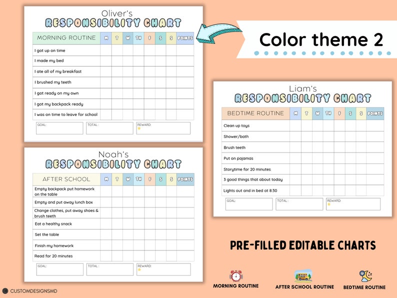 Editable Kids Responsibility Chart | Colorful Behavior Chart | Helpful ...