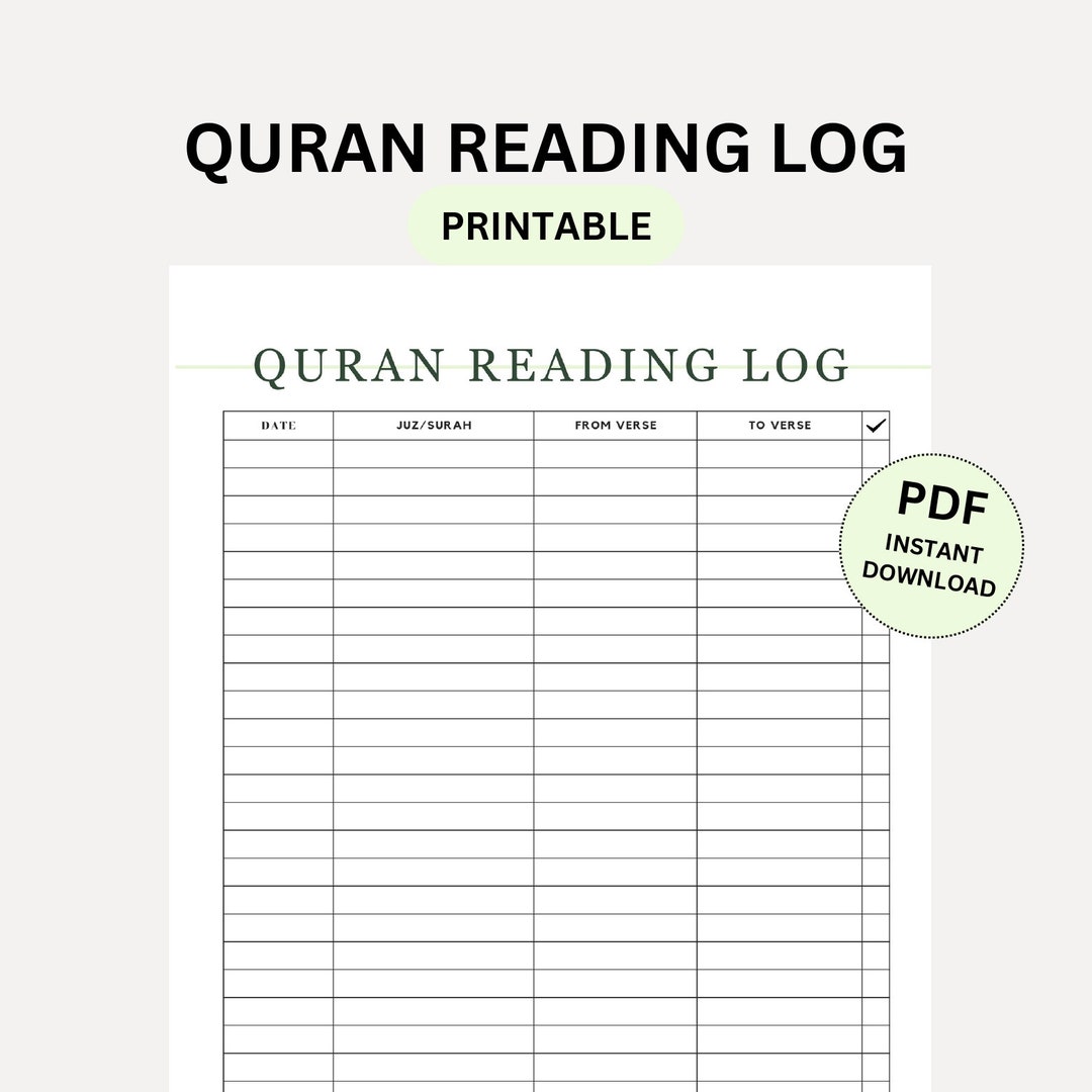 Quran Reading Log , Printable Quran Reading Log, Quran Planner, Muslim ...
