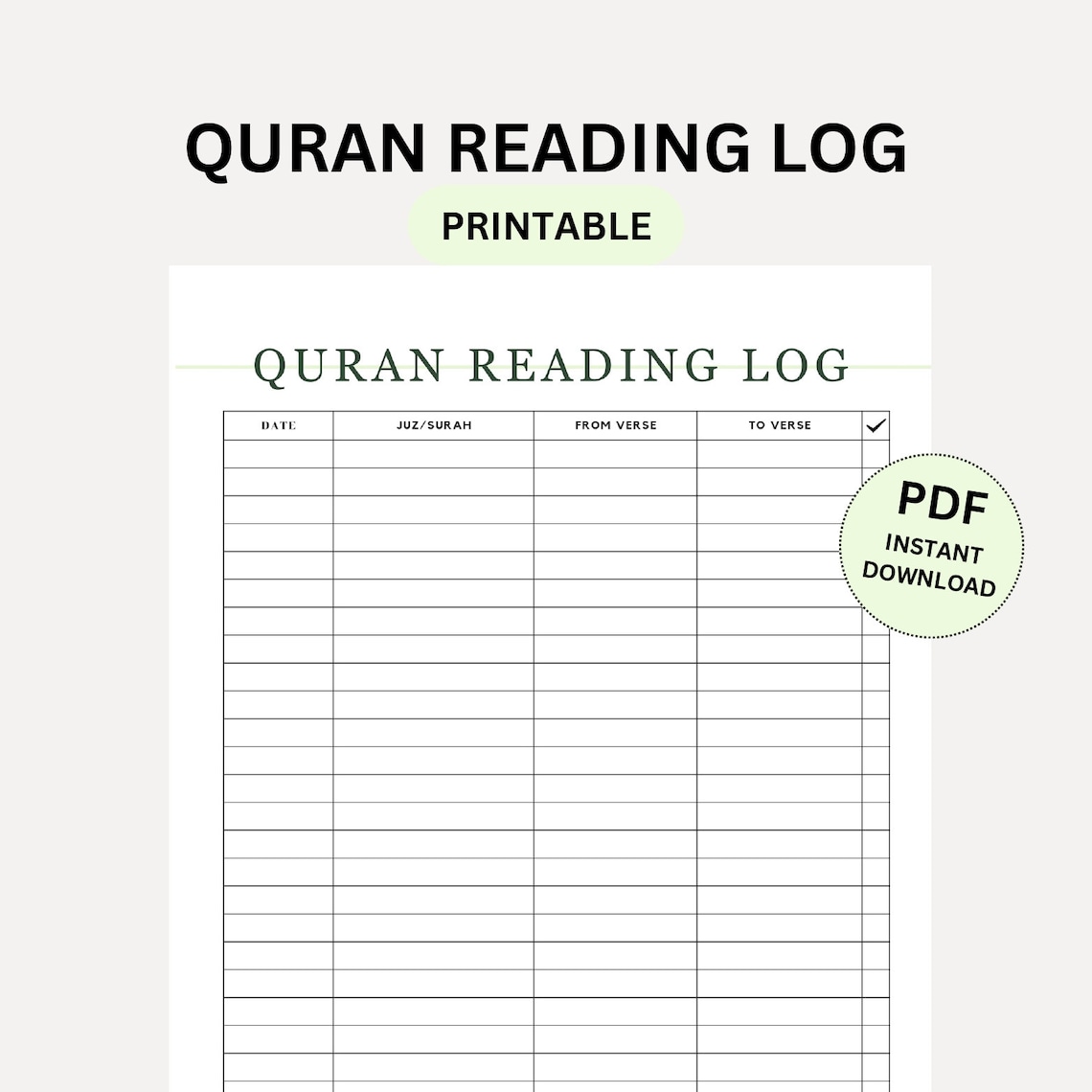 Quran Reading Log , Printable Quran Reading Log, Quran Planner, Muslim ...