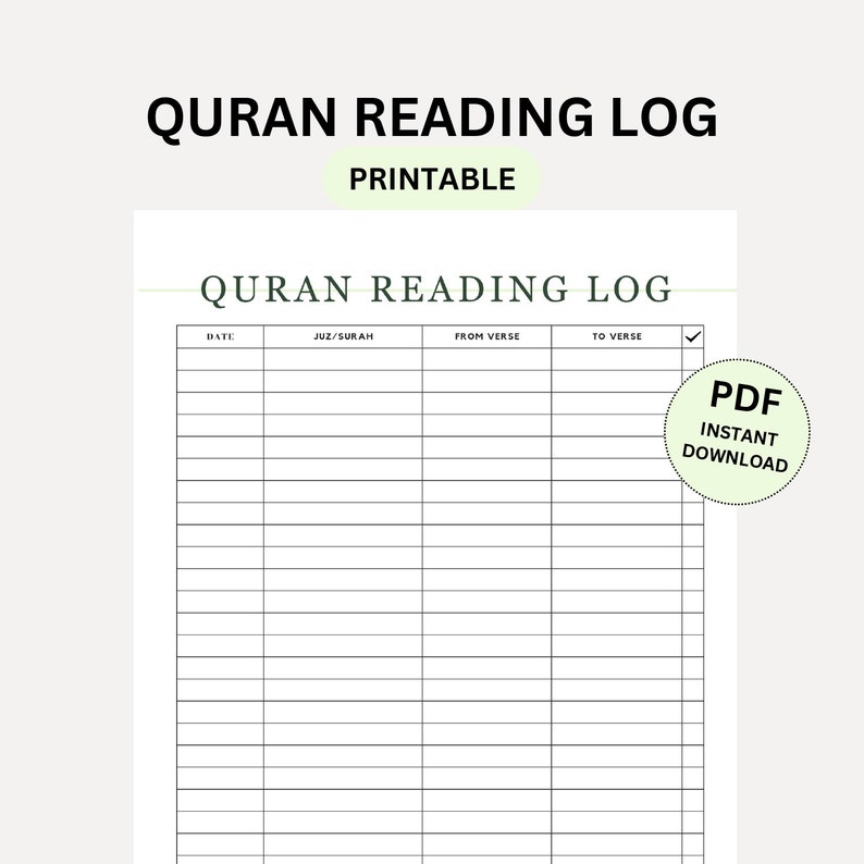 Quran Reading Log , Printable Quran Reading Log, Quran Planner, Muslim ...