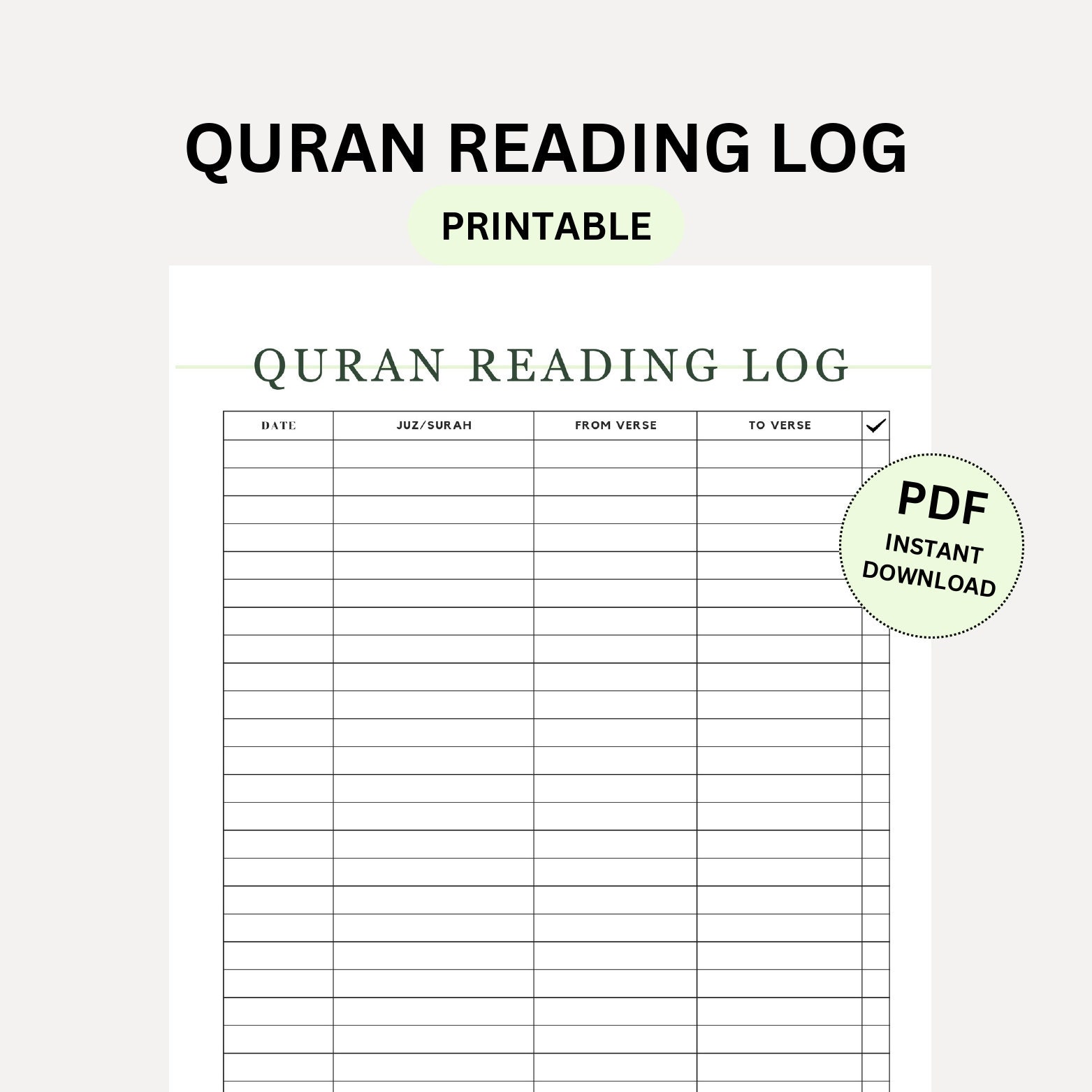 Quran Reading Log , Printable Quran Reading Log, Quran Planner, Muslim ...