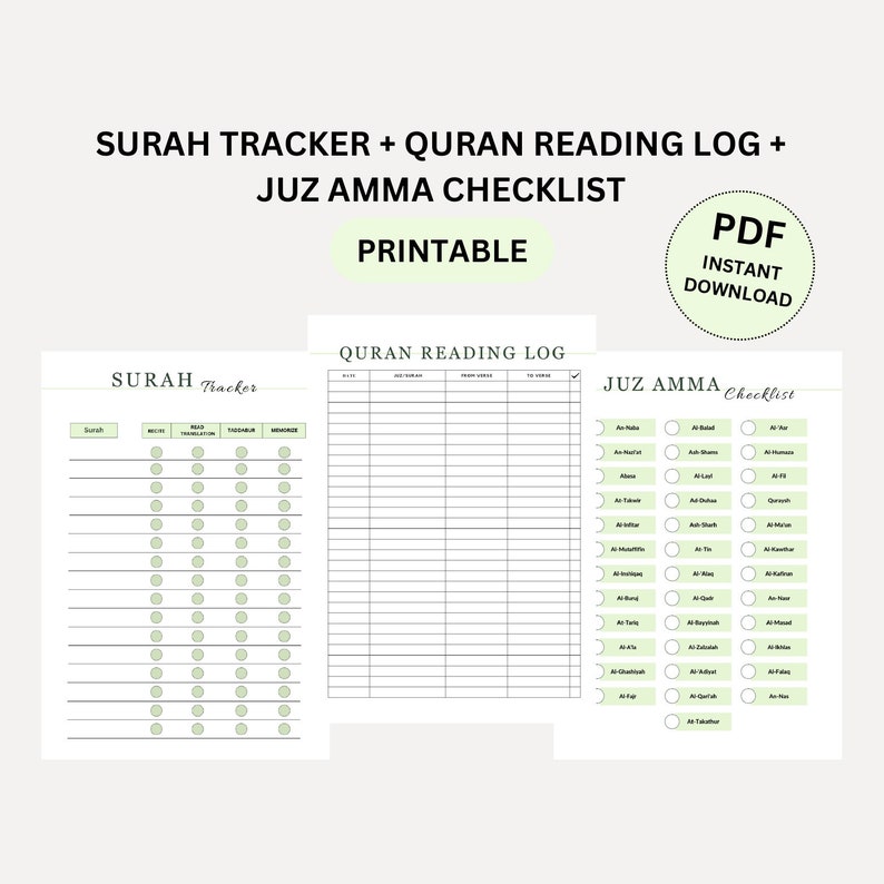 Surah Tracker, Quran Reading Log, Juz Amma Checklist, Muslim Planner ...