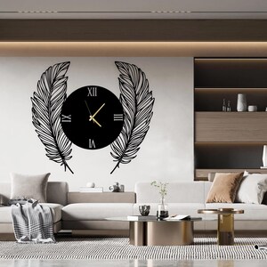 Feathers Metal Wall Clock, Modern Wall Clock, Feather Wall Clock, Wall ...