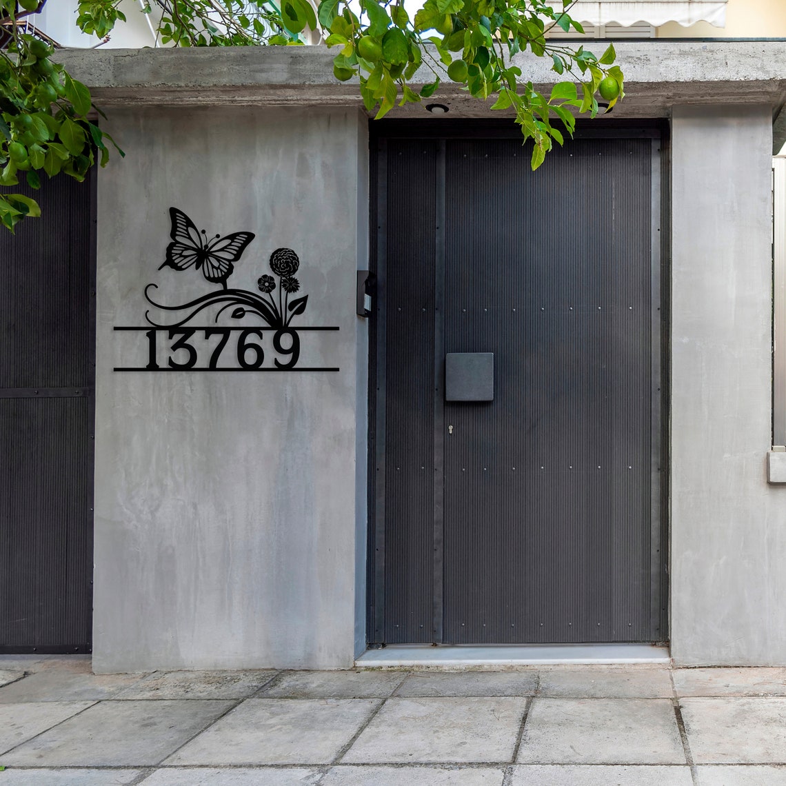 Butterfly With Flowers Custom House Number Sign, Custom Metal Sign ...