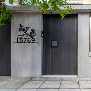 Butterfly With Flowers Custom House Number Sign, Custom Metal Sign ...