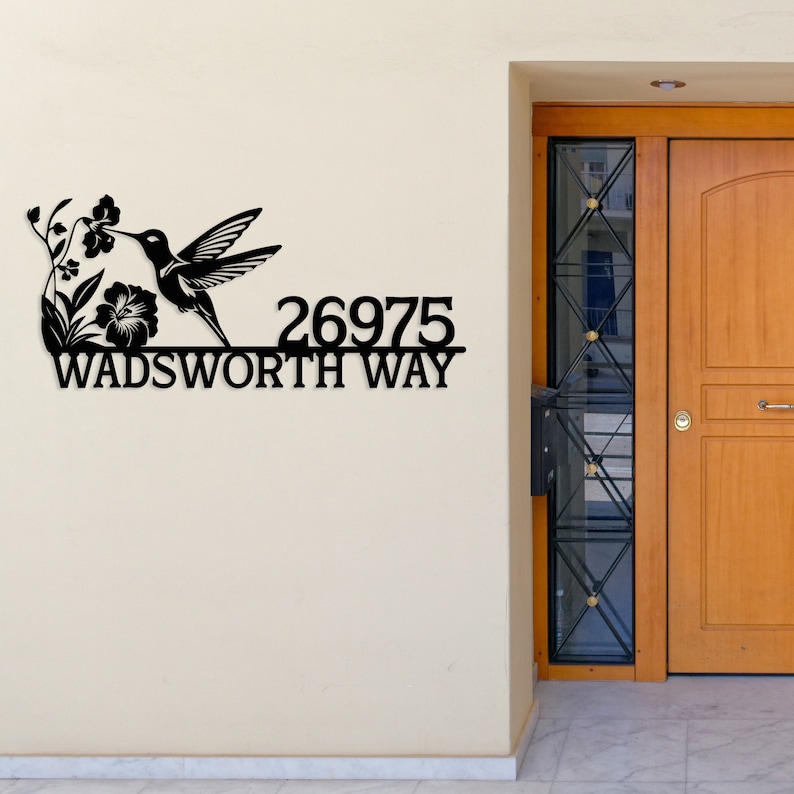 Hummingbird Custom House Number Sign, Cute Custom Metal Sign ...