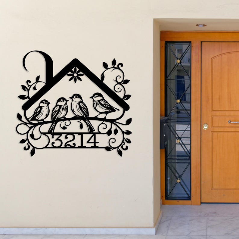 Metal House Number Signs, Cute Birds Wall Decor, Custom Address Sign ...