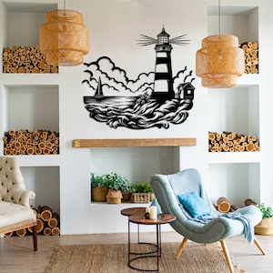 Metal Lighthouse Decor, Nautical Metal Wall Art, Outdoor Beach House ...