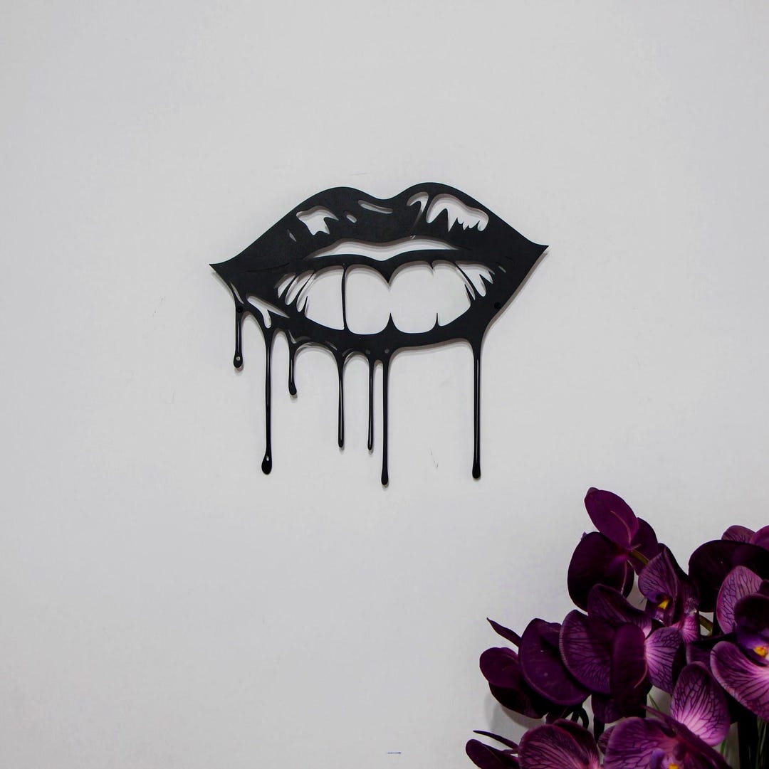 Dripping Lips Metal Wall Art, Seductive Lips Wall Decor, Modern Bedroom ...