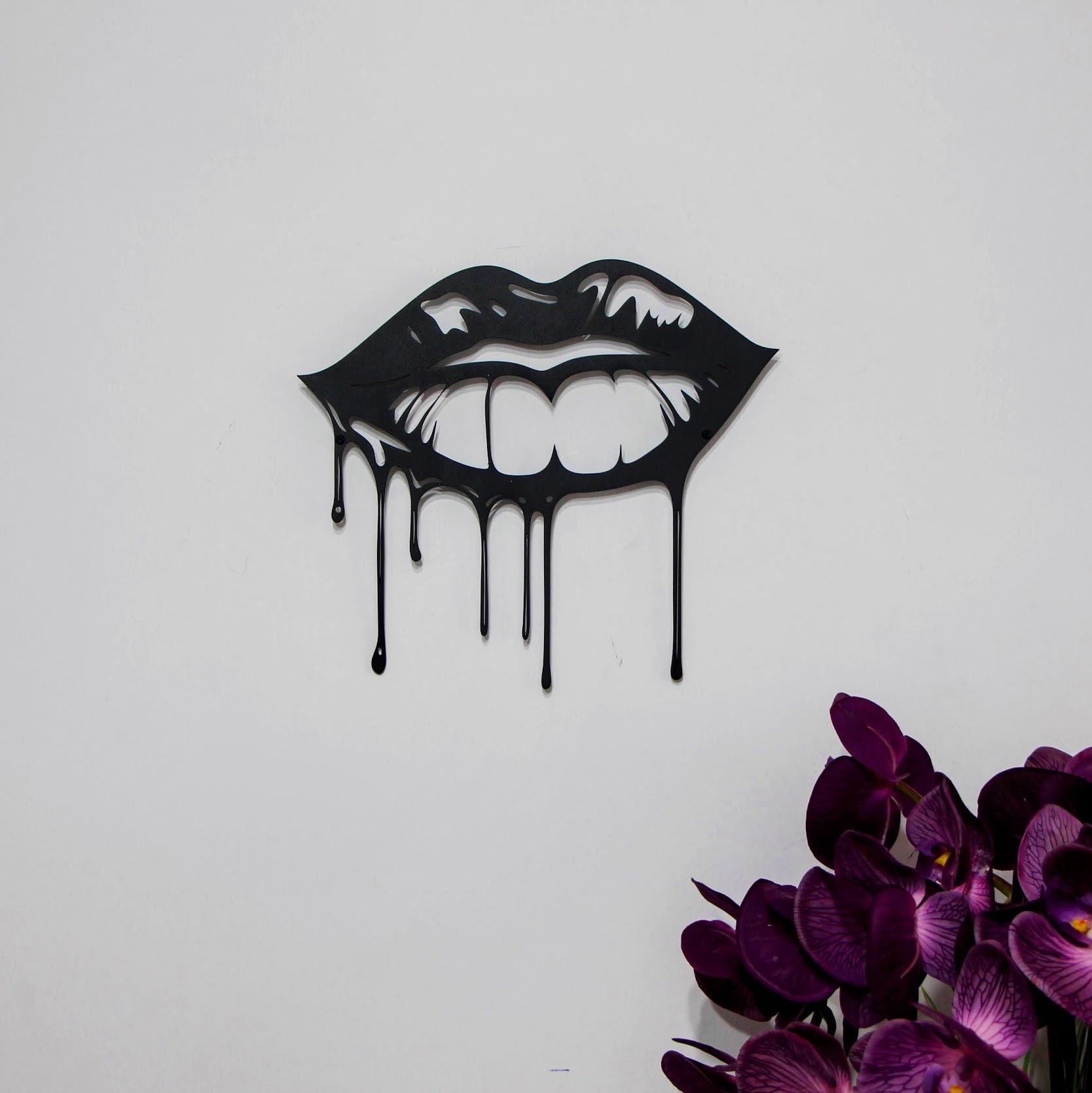Dripping Lips Metal Wall Art, Seductive Lips Wall Decor, Modern Bedroom ...